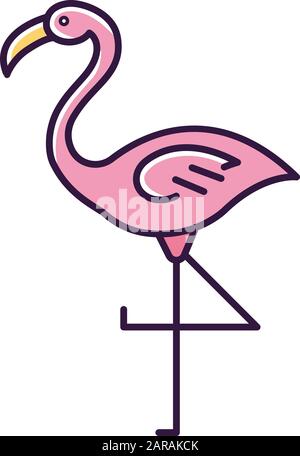 Flamingo pink RGB color icon. Exotic wild bird. Tropical creature ...