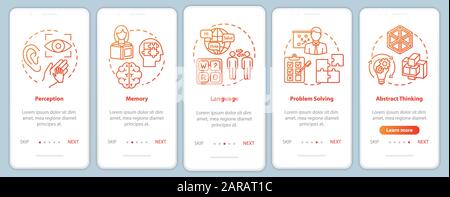 Problem solving steps red onboarding mobile app page screen with ...