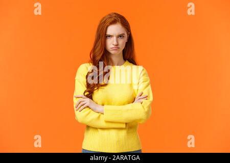 Angry sulking girl cross arms and frowning, feeling offended Stock ...