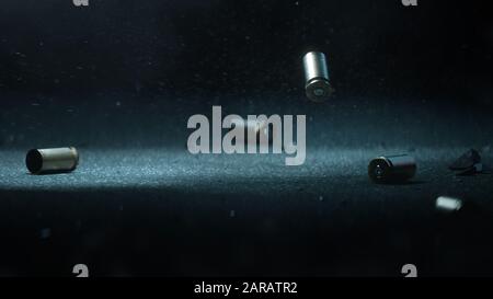 Bullet shells ground. Cases of bullets lying on the floor of asphalt ...