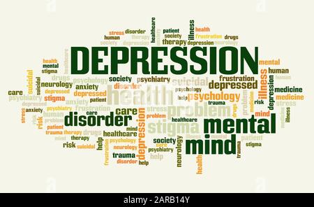 Depression concepts word cloud. Mental health keywords illustration ...
