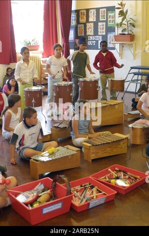 School children playing musical instruments in band Stock Photo - Alamy