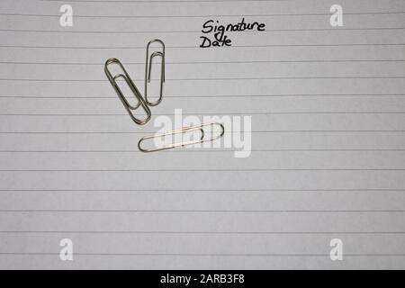Signature and date, handwriting text on page of office agenda, office ...