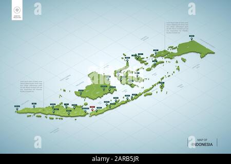 Isometric 3D Indonesia map. Stylized vector map illustration with ...