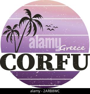 Corfu icon. Round logo with island map and title. Stylish Corfu badge ...