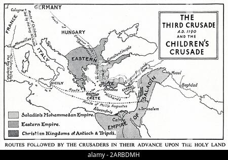 Map of the Middle East Empire of Saladin at the time of the Crusades ...