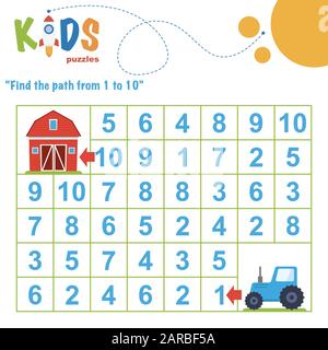 Find the path from 1 to 10. Easy colorful math worksheet practice for ...