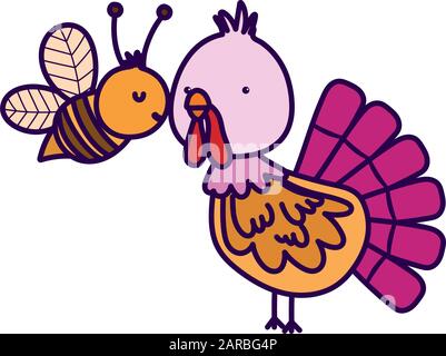 turkey and bee farm animal cartoon vector illustration Stock Vector ...