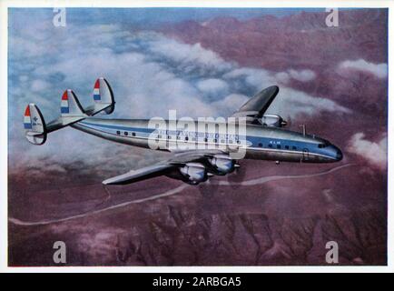 KLM (Lockheed) Constellation passenger plane interior, with passengers ...