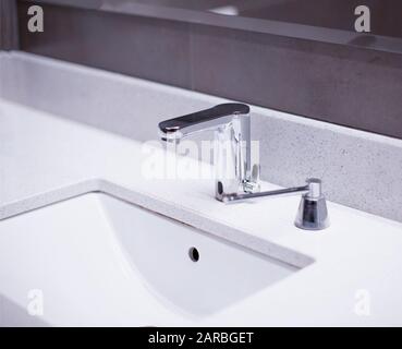 Washbasin for hand washing / sink mixer tap, in toilet cubicle / loo ...