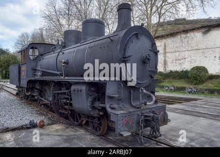 Azpeitia station and old steam train car in the Basque Railway Museum ...