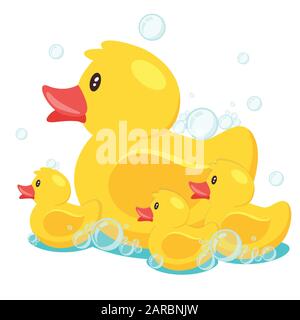 Cute yellow rubber ducky in simple cartoon style. Vector toy duck illustration Stock Vector ...