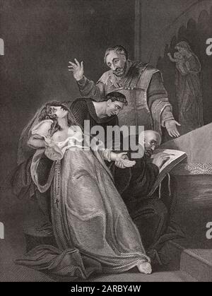 Sister Elizabeth Barton, 1506-1534, having a vision in a trance in a ...