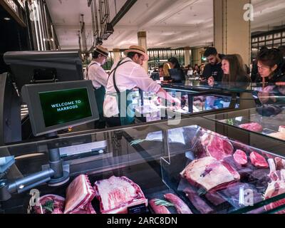 Harrods Food Hall interior "The Butcher" luxury meat cuts varieties ...