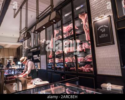 Harrods Food Hall interior "The Butcher" luxury meat cuts varieties ...