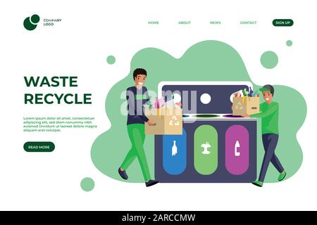 Garbage sorting concept banner. Flat illustration of garbage sorting ...