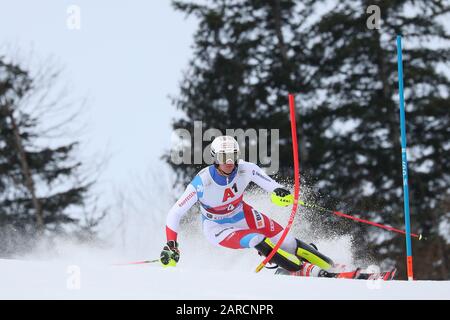 KITZBUEHEL, AUSTRIA - JANUARY 26: Ramon Zenhaeusern of Switzerland ...