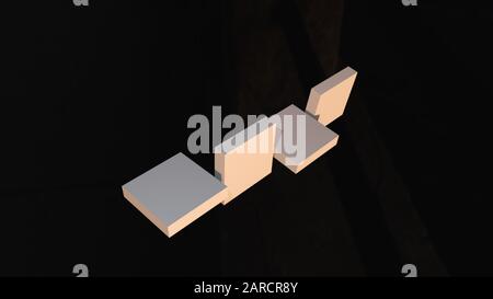 3d render of transformation of a cube into square parts. Shape change ...