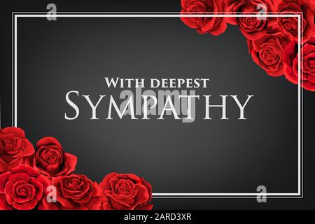 Funeral vector card with red rose flowers and doves silhouettes ...