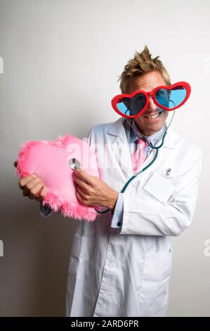 man with big heart. Valentines day party. Happy man with decorative ...