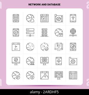 Networking database vector line icons set. Network, Database, SQL, Connection, Table, Schema ...