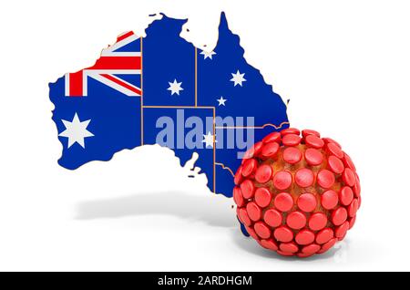 Quarantine in Australia concept. Australian map with caution barrier ...