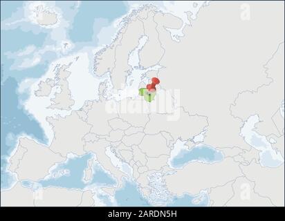 map of Lithuania and location on Europe map. Vector illustration Stock ...