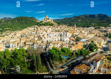Aerial view of Biar castle in Valencia province Spain with donjon ...