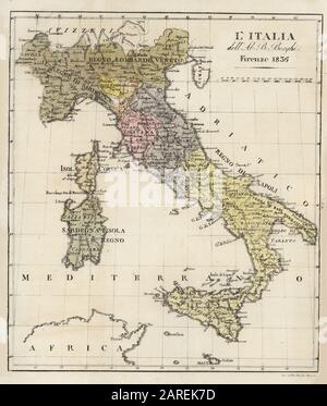 Map of Italy in 1836. Showing the kingdoms of Sardinia, Lombardy ...