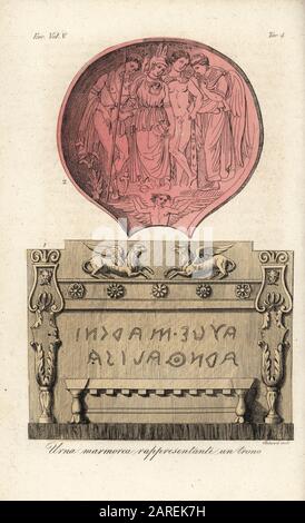 Ancient Etruscan marble urn showing a regal throne 1, and Etruscan ...