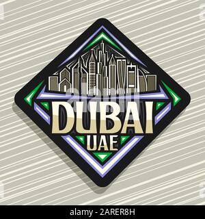 Vector logo for Dubai, black decorative round sticker with draw ...