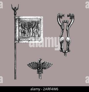 Ancient assyrian, sumerian, persian flags and standards. Black and ...