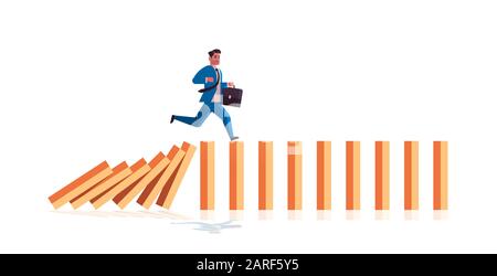 businesspeople running on falling dominos solving problem domino effect ...
