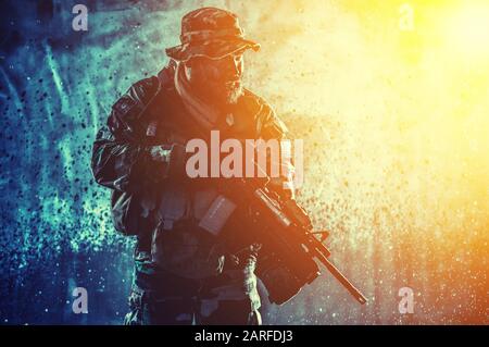 Commando fighter, professional mercenary, special forces soldier with ...