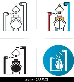 Shipbuilding industry glyph icon. Boat mechanical maintenance. Ship ...