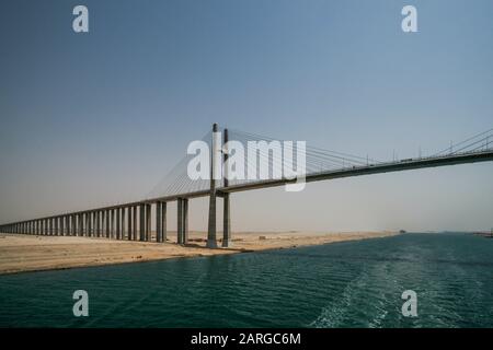 The Suez Canal or Al Salam Bridge at Dawn near Ismalia, Egypt Stock ...