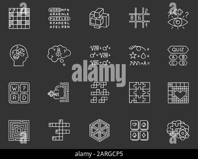 Puzzle and riddles. Set of isolated hand drawn objects. Crossword ...