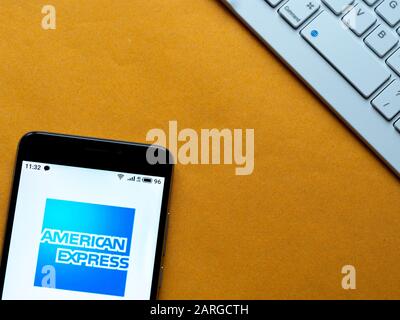In this photo illustration the American Express (Amex) logo seen ...