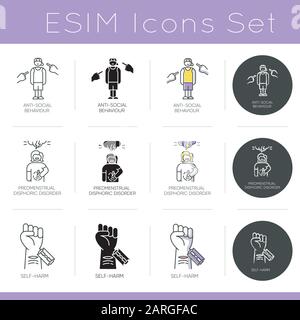 Self-harm linear icon. Cut hand with razor blade. Mental disorder. Hurt ...