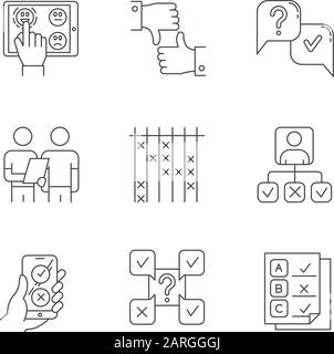 Personal interview linear icon. Survey questionnaire form. Customer ...