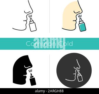 Drip nose linear icon. Common cold. Grippe symptome. Flu infection ...