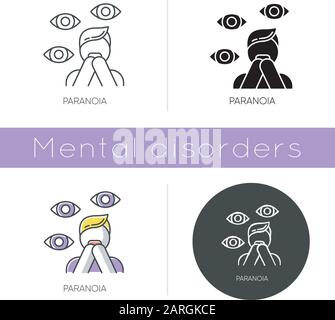 Psychosis glyph icon. Paranoid and scared person. Confused mind. Phobia ...