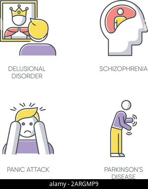 Delusional disorder icon set in flat and line style. Delusions symbol ...