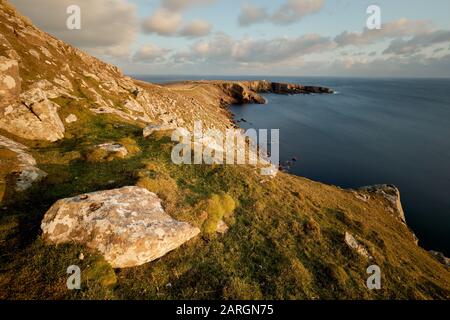 Looking south-east on Foula towards the lighthouse on South Ness Stock ...