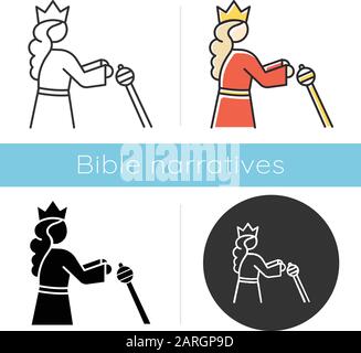 Queen Esther Bible story linear icon. Holy book scene plot. Old ...