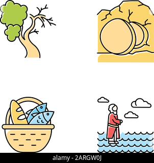 Miracles of Jesus Christ icons pictogram. Stick figure of Jesus Christ ...