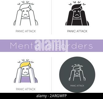 Paranoia glyph icon. Panic attack. Scared person. Terrified man. Stress ...