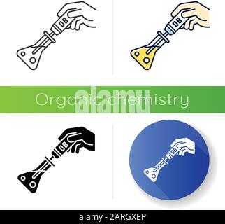 Testing reactives in lab flask linear icon. . Organic chemistry ...
