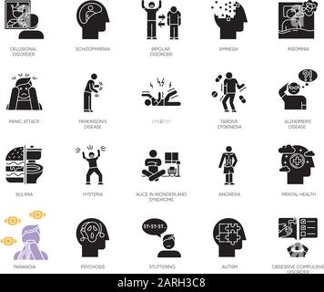 Paranoia glyph icon. Panic attack. Scared person. Terrified man. Stress ...