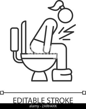 Diarrhea thin line icon, disease and covid-19, man sitting on toilet sign, vector graphics, a ...